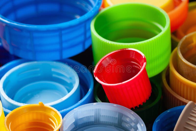 Plastic Lids. Colored Plastic Caps. Recycling of Plastic. Selective ...