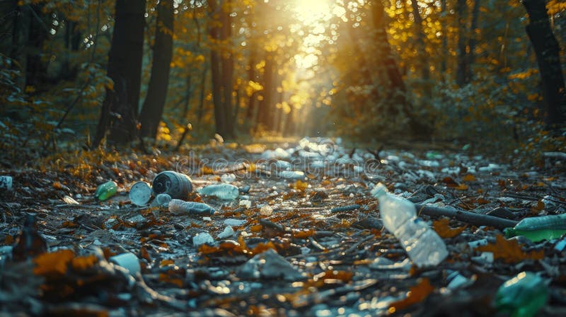 Plastic Litter Discarded in a Sunny Forest during Autumn Stock Photo ...