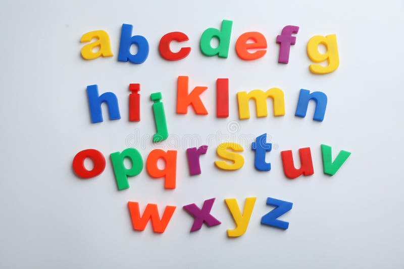 Plastic Magnetic Letters on White, Top View. Stock Photo - Image of ...