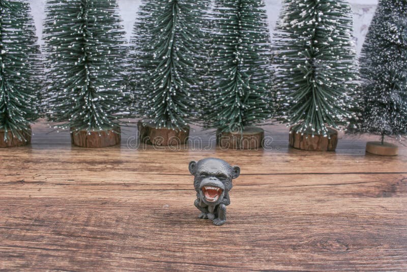 Plastic Monkey Toy with Trees Stock Image - Image of isolated, figure ...