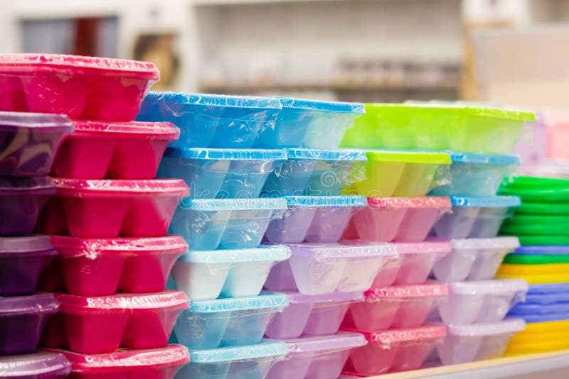 Plastic Multi Colored Containers in Store Stock Image - Image of ...