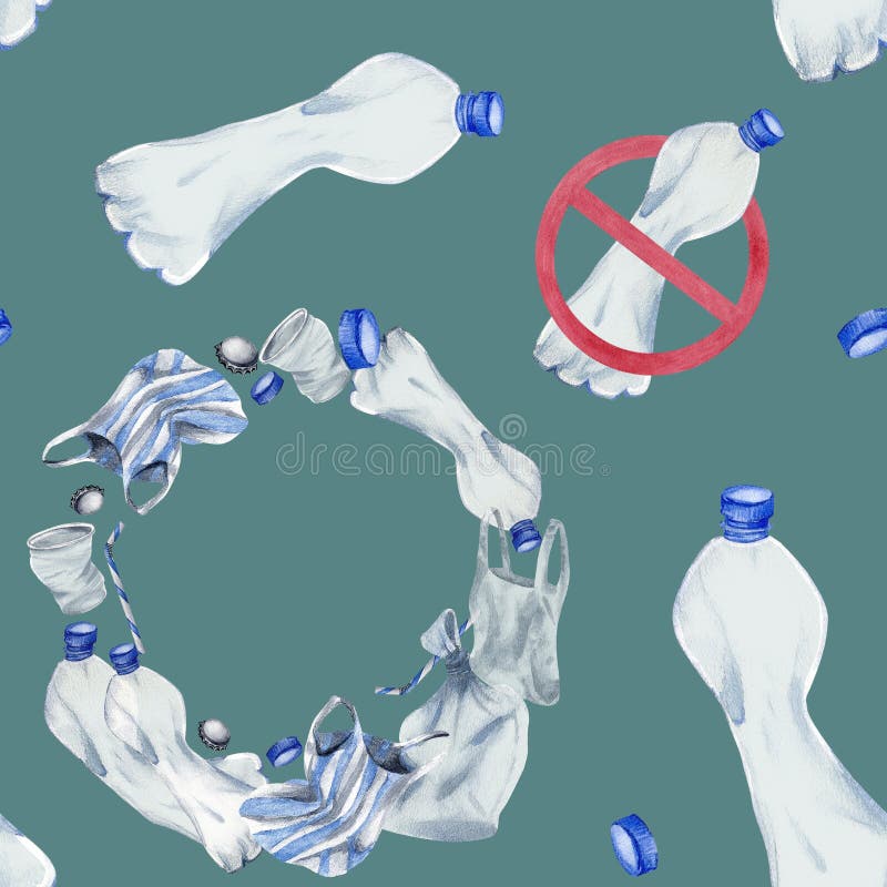 Plastic Objects in Circle Frame and Bottle Crossed Out with a Red ...