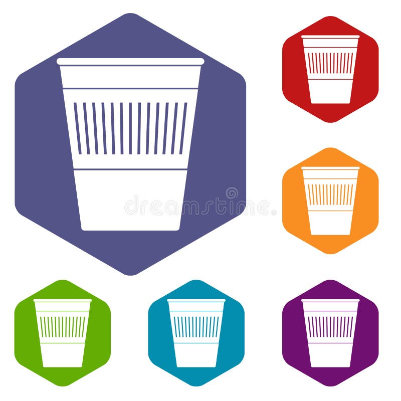 Plastic Office Waste Bin Icons Set Hexagon Stock Vector - Illustration ...