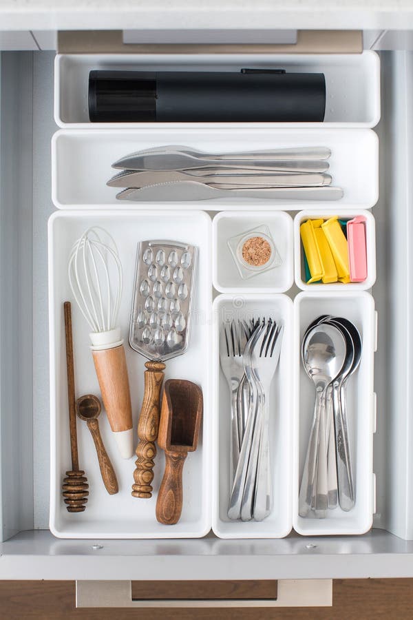 Organizer Trays with a Set of Cutlery in a Drawer in the Kitchen ...