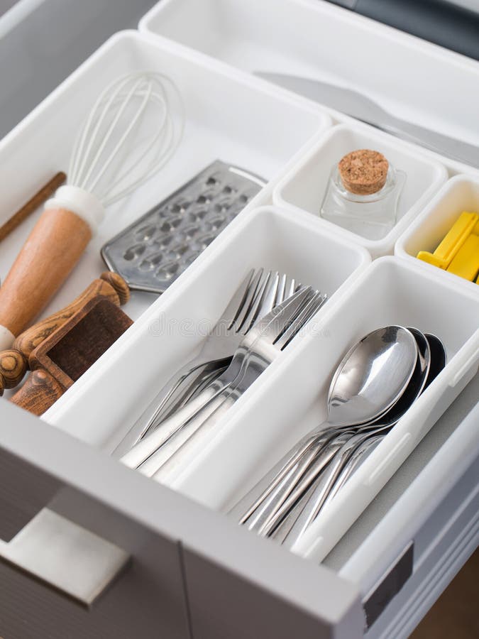 Organizer Trays with a Set of Cutlery in a Drawer in the Kitchen ...