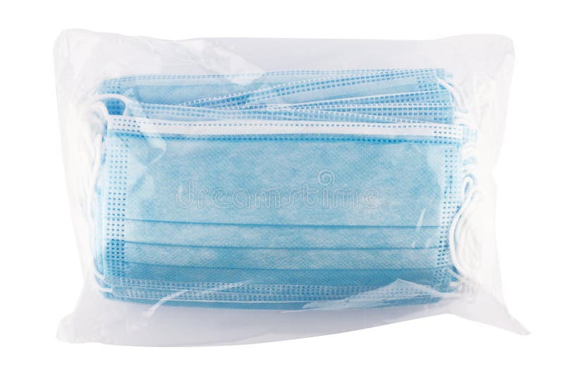 Plastic Pack of Medical Protective Masks on White Stock Photo - Image ...