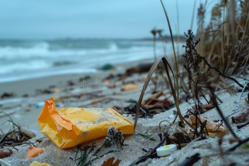 A Plastic Packaging, in the Beach Coast, Pollution, Garbage. Stock ...