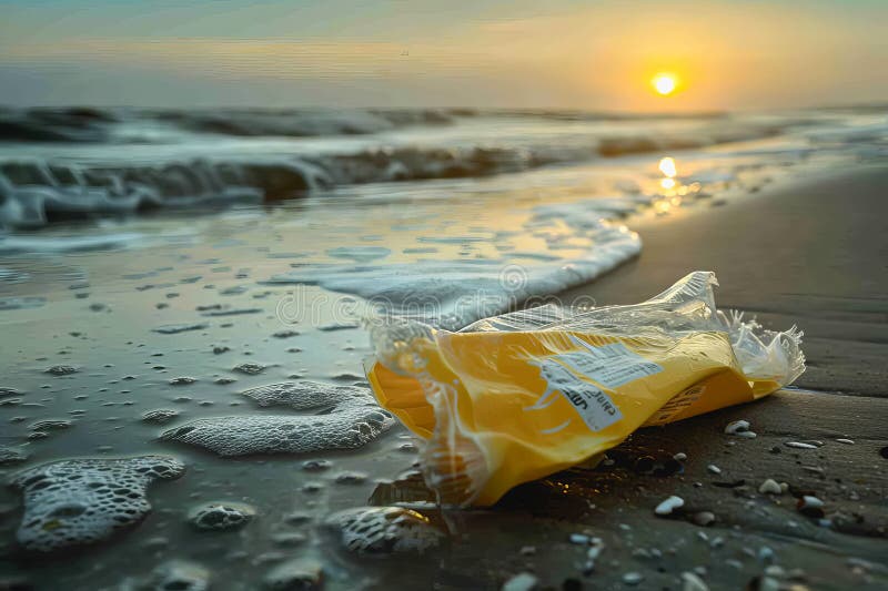 A Plastic Packaging, in the Beach Coast, Pollution, Garbage. Stock ...