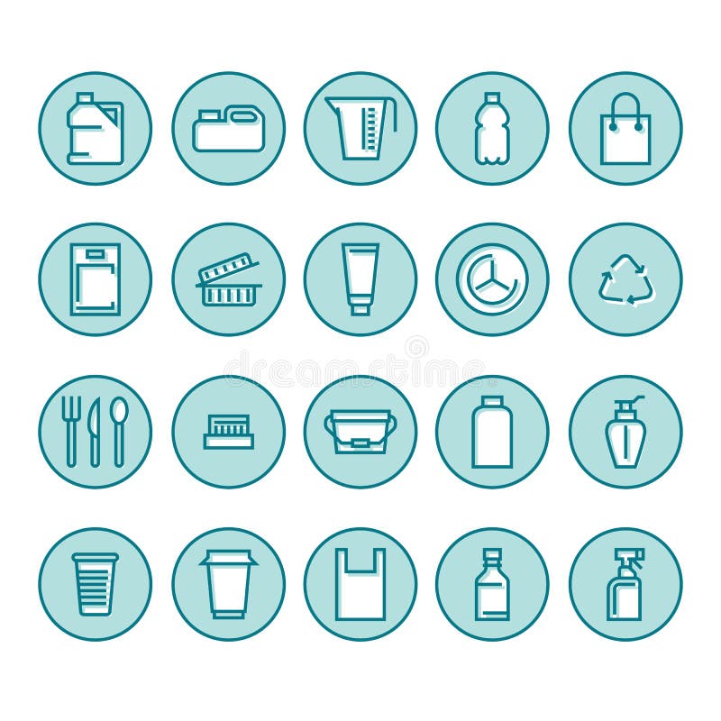 Plastic Packaging, Disposable Tableware Line Icons. Product Packs ...