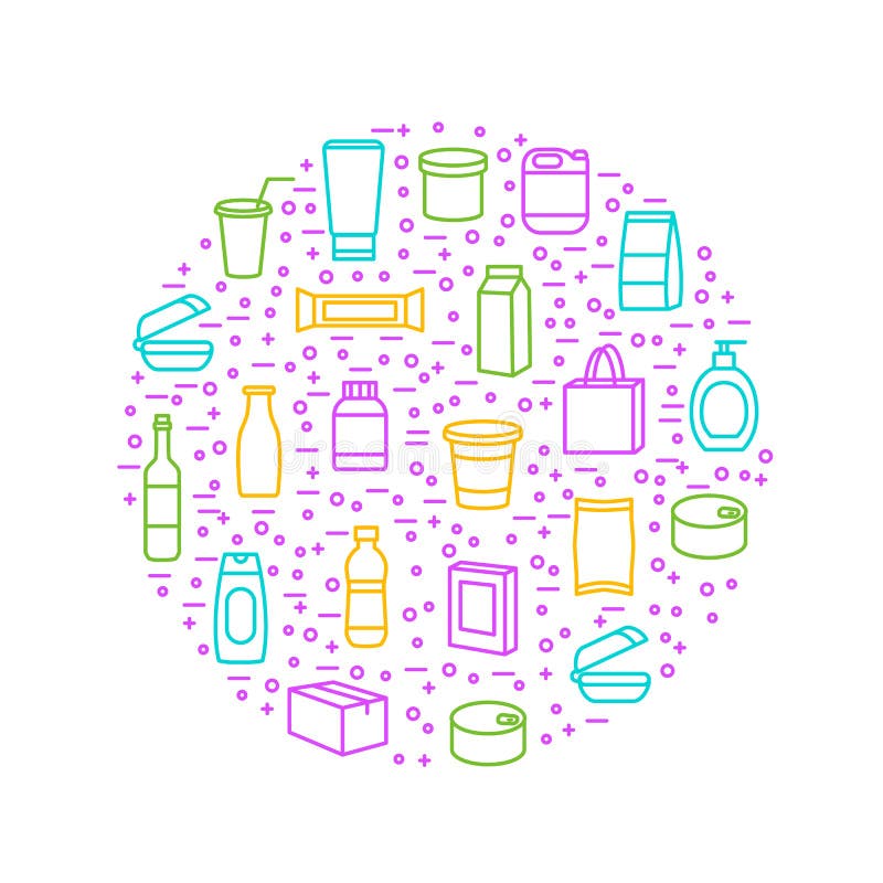 Plastic Packaging Signs Thin Line Round Design Template. Vector Stock ...