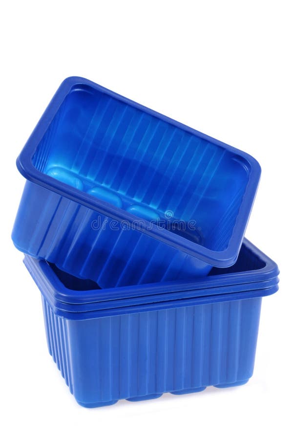 Blue Plastic Trays on a White Background Stock Photo - Image of ...