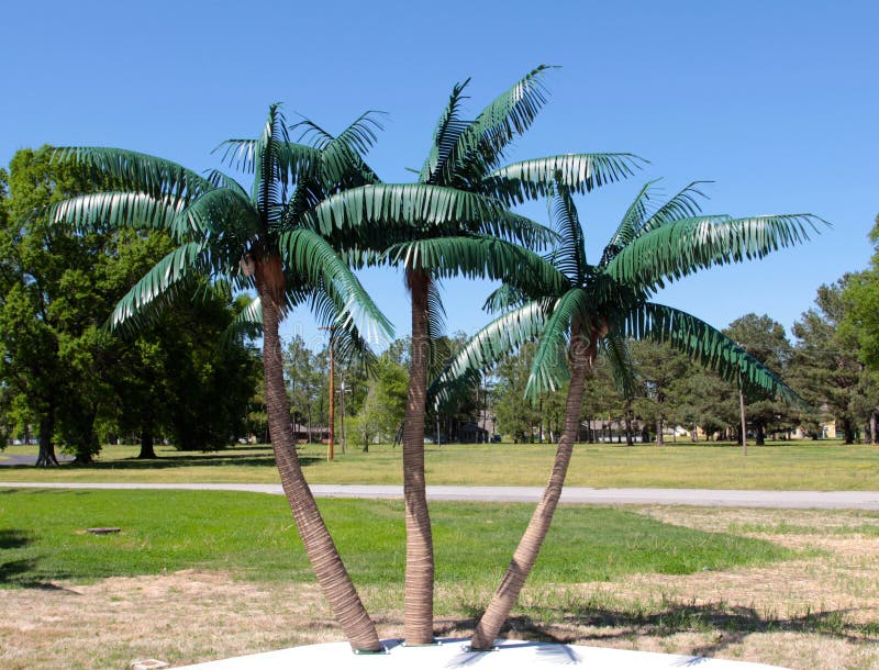 Plastic Palm Trees at a City Splash Park Stock Image - Image of ...