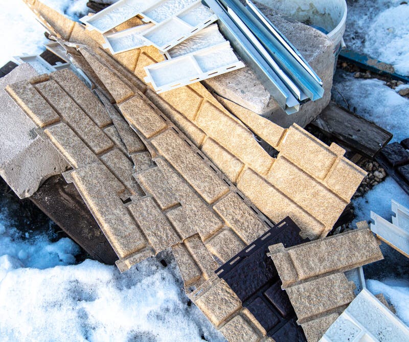 Plastic Panels with a Brick Pattern in the Snow Stock Photo - Image of ...