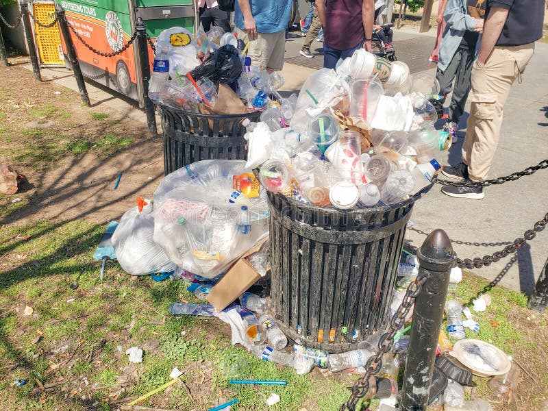Plastic and Paper Trash Spills Onto the Sidewalk Editorial Stock Image ...