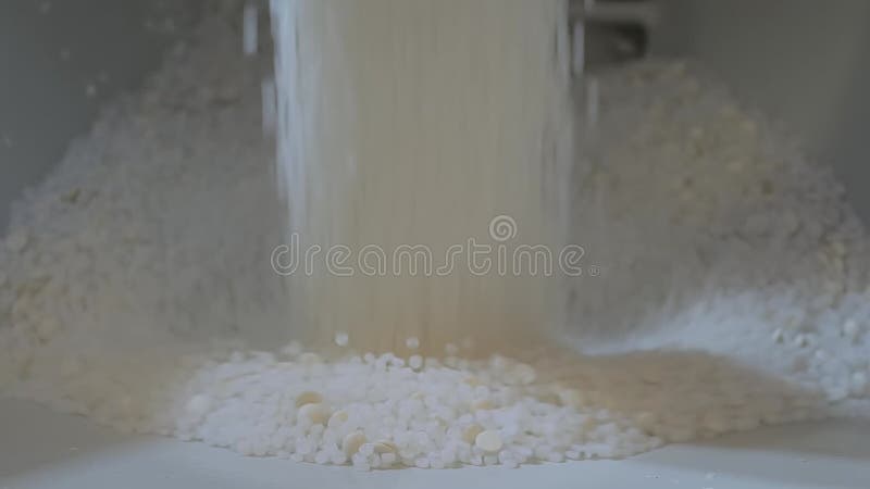 Recycled Plastic Granules, Pellets Falling into Metal Container: Slow ...