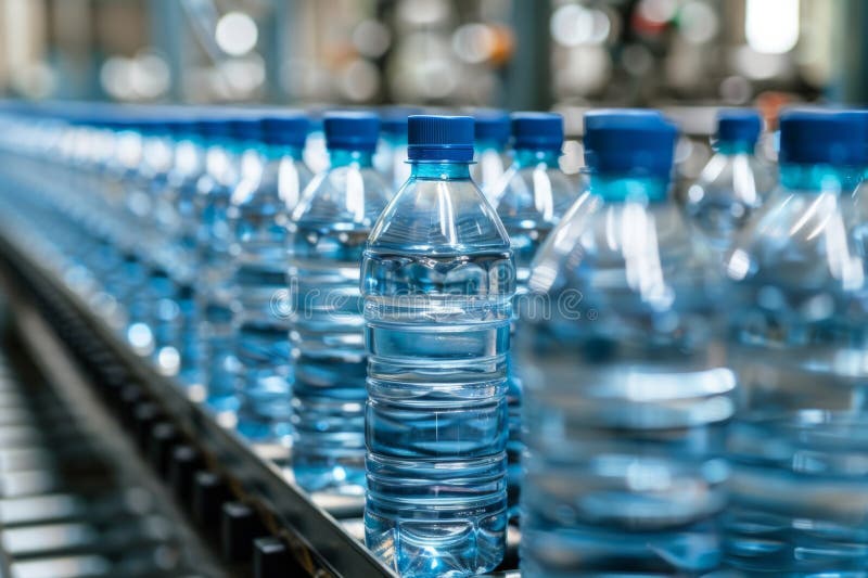 Plastic PET Bottles on a Conveyor at a Drinking Water Factory Stock ...