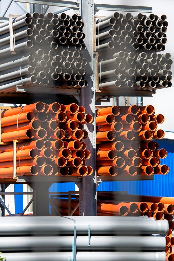 The Plastic Pipes into Rack. Stock Photo - Image of material, storage ...