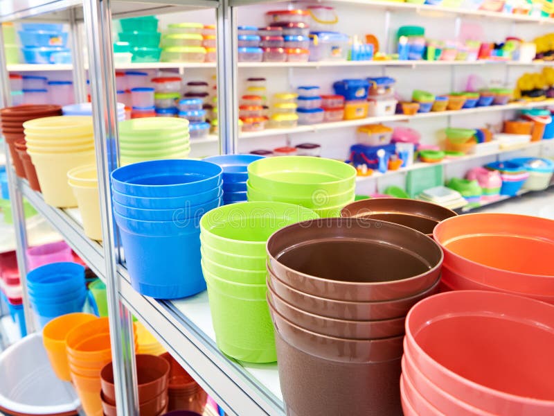 Plastic Plant Pots in Store Stock Image - Image of flower, decoration ...