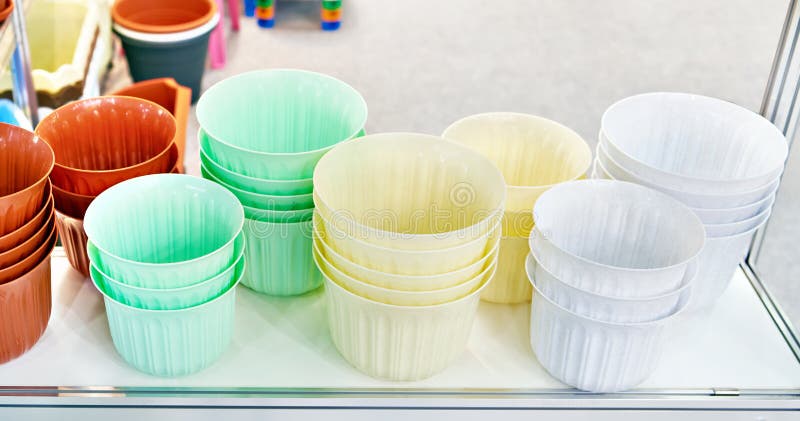 Plastic Plant Pots in Store Stock Photo - Image of decorative, plastic ...