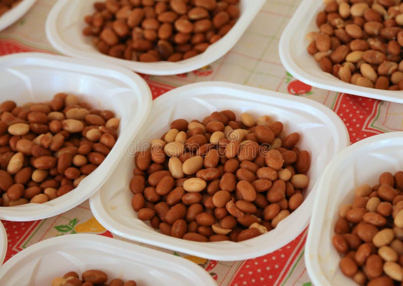 Plastic Plates Filled with Boiled Beans during the Feast Stock Photo ...