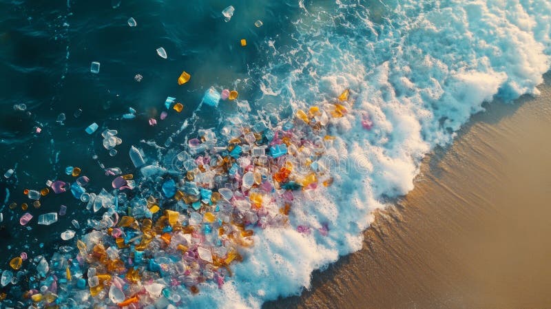 Plastic Pollution Accumulating on a Sandy Beach Stock Image - Image of ...