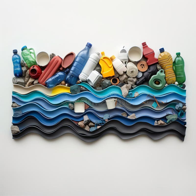 Plastic Pollution Art Installation with Wave Design Elements Stock ...