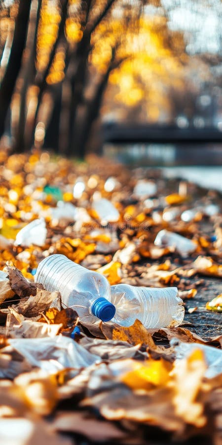 Plastic Pollution among Autumn Leaves in a Park Stock Image - Image of ...