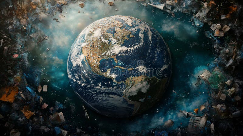 Plastic Pollution Concept. Earth in the Polluted Puddle with Plastic ...