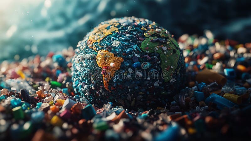 Plastic Pollution Concept Image. Earth in the Plastic Wastes in Focus ...