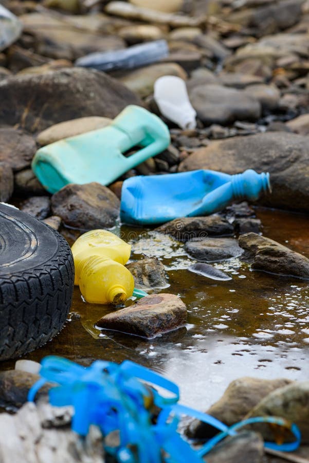 Plastic Pollution and Garbage in Dirty Water Stock Photo - Image of ...