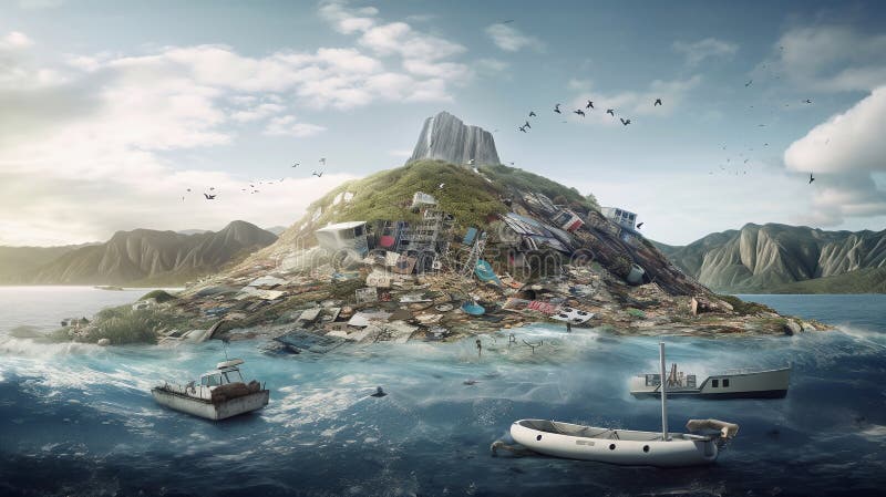 Plastic Pollution Island 3d Illustration Ai Generated Stock ...
