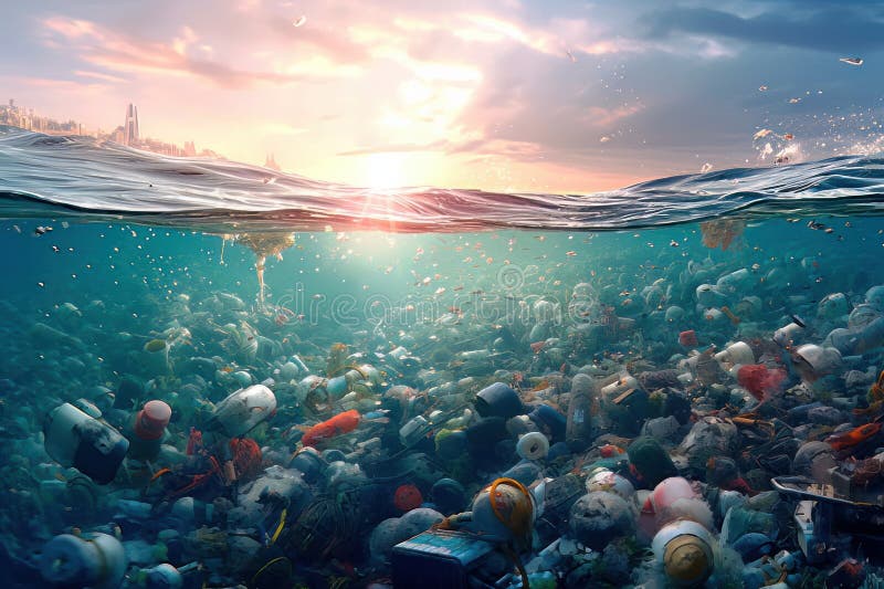 Plastic Pollution in Ocean. Environmental Pollution Stock Image - Image ...