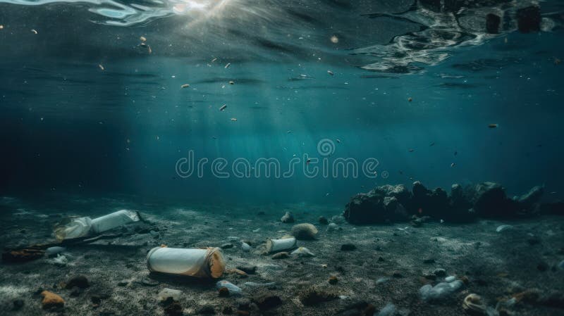 Plastic Pollution in Ocean Environmental Problem. Underwater Trash ...