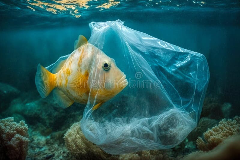 A Fish Tangled in a Plastic Bag. Stock Illustration - Illustration of ...