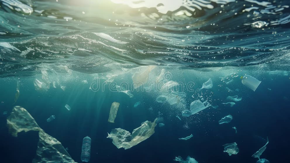 Plastic Pollution of the Ocean. Plastic Bags and Garbage Floating in ...