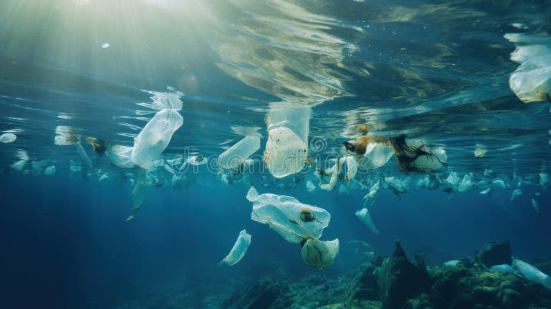 Plastic Pollution of the Ocean. Plastic Garbage Floating in Water Under ...