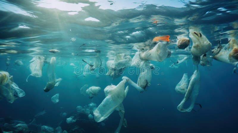Plastic Pollution of the Ocean. Plastic Bags and Garbage Floating in ...