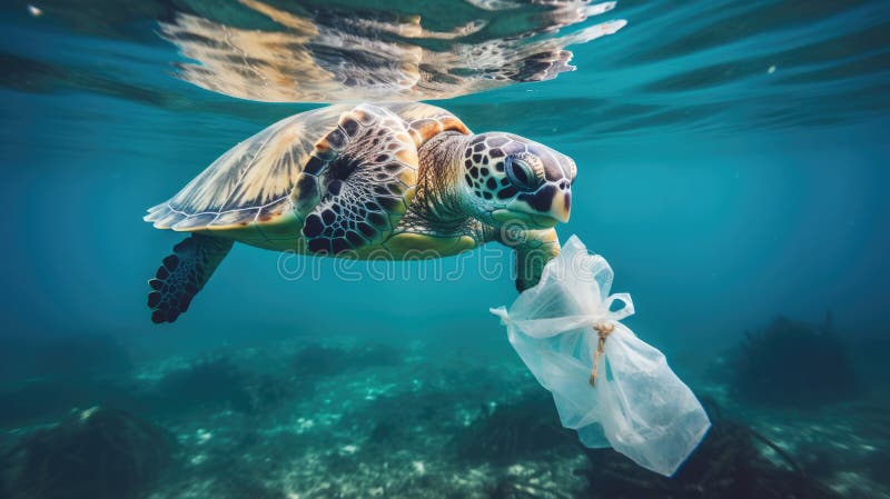 Big Ocean Turtle, Cute Striped Fishes in the Underwater World with ...