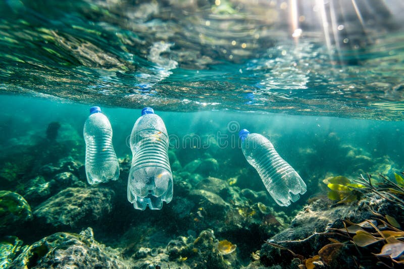 Plastic Pollution in Ocean Waters Under Sunlight Stock Image - Image of ...