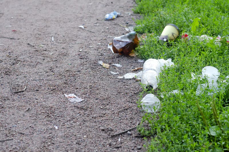 Plastic Pollution in the Park, Close Up. Stock Photo - Image of bags ...