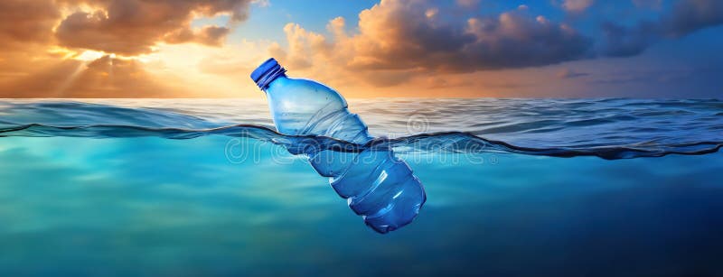 A Discarded Plastic Rubbish Bottle Floats on Ocean Water Surface on a ...