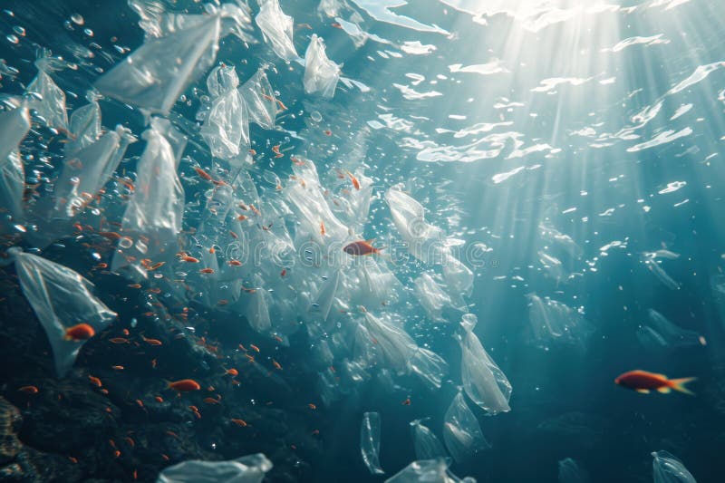 Plastic Pollution in Sea. Microplastics Contaminate Seafood Stock Image ...