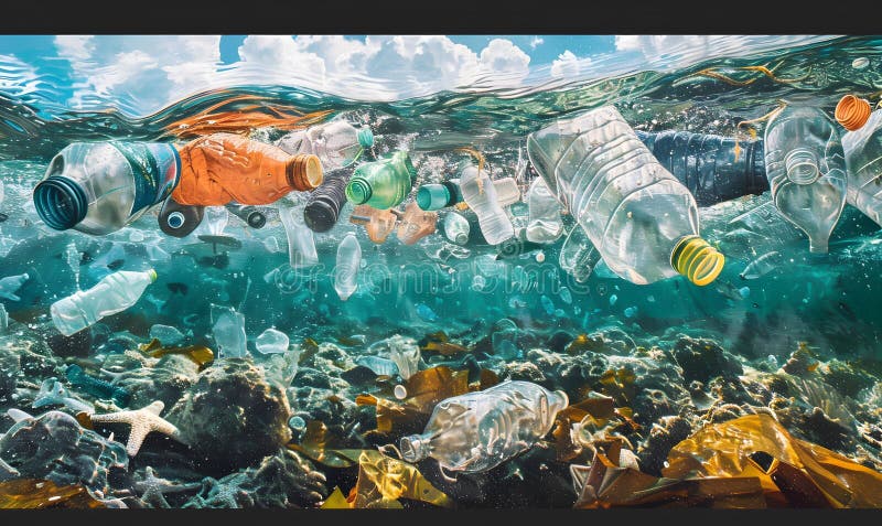 Plastic Pollution Underwater: Ocean Waste Stock Illustration ...