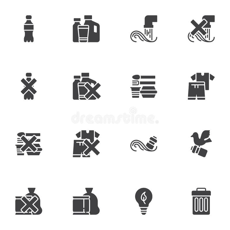 Plastic Pollution Vector Icons Set Stock Vector - Illustration of ...