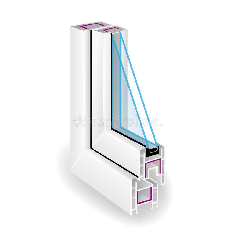 Plastic Profile Frame Window. Two Transparent Glass. Sectional View ...