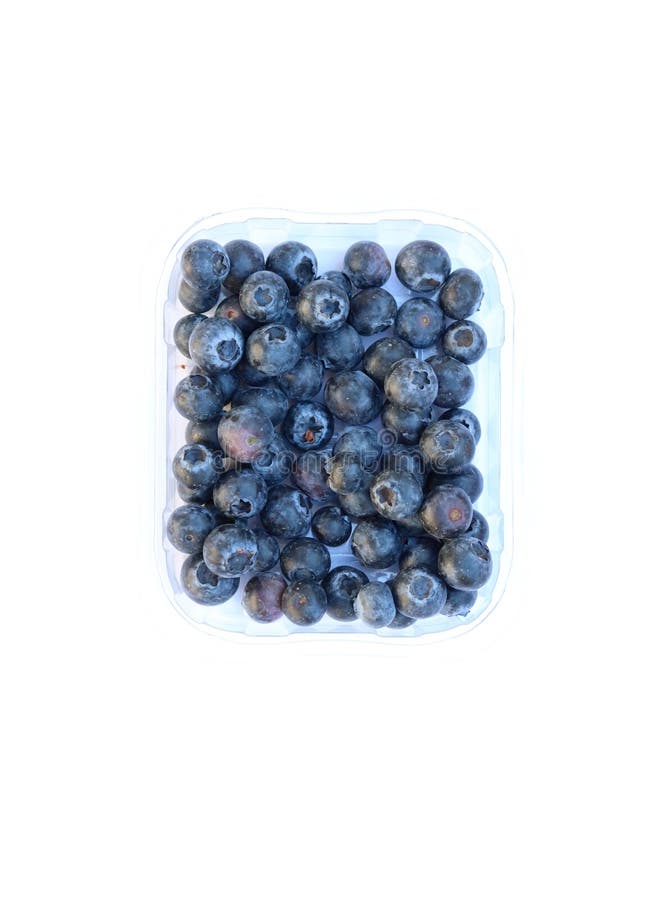 Plastic Punnet Full of Lush Blueberries Against Plain White Background ...