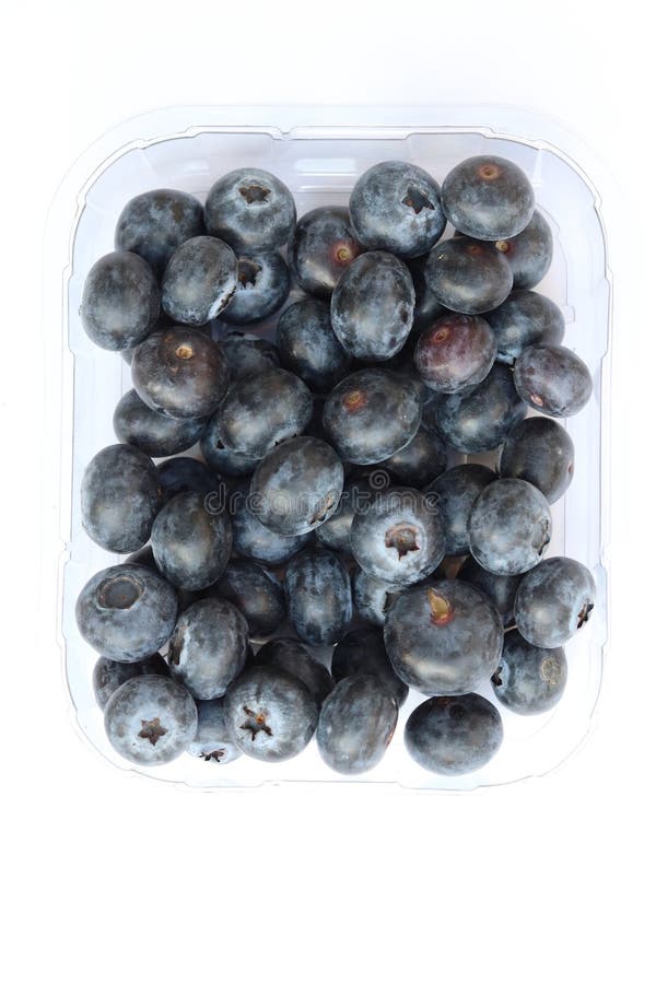 Plastic Punnet Full of Lush Blueberries Against Plain White Background ...