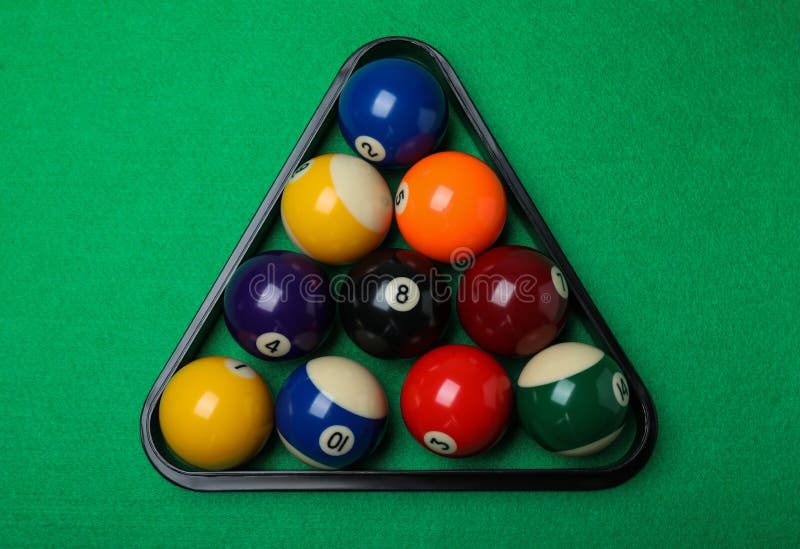 Plastic Rack with Billiard Balls on Green Table, Top View Stock Image ...