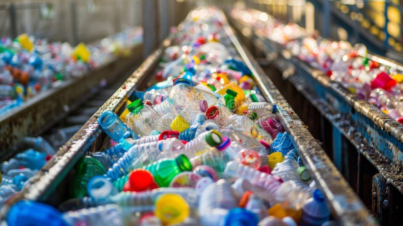 A Plastic Recycling Facility with Conveyor Belts Sorting and Shredding ...
