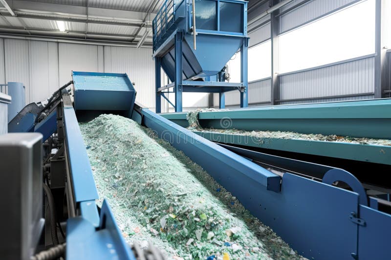 Plastic Recycling Plant. Conveyor with Shredded Plastic Stock ...